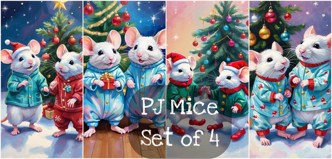 PJ Mice Mice in Christmas Pajamas Digital Download Set of 4 - Etsy