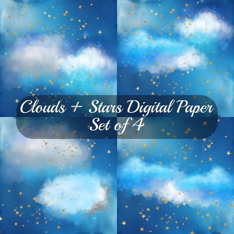Clouds and Stars Digital Paper Digital Download Set of 4 - Etsy