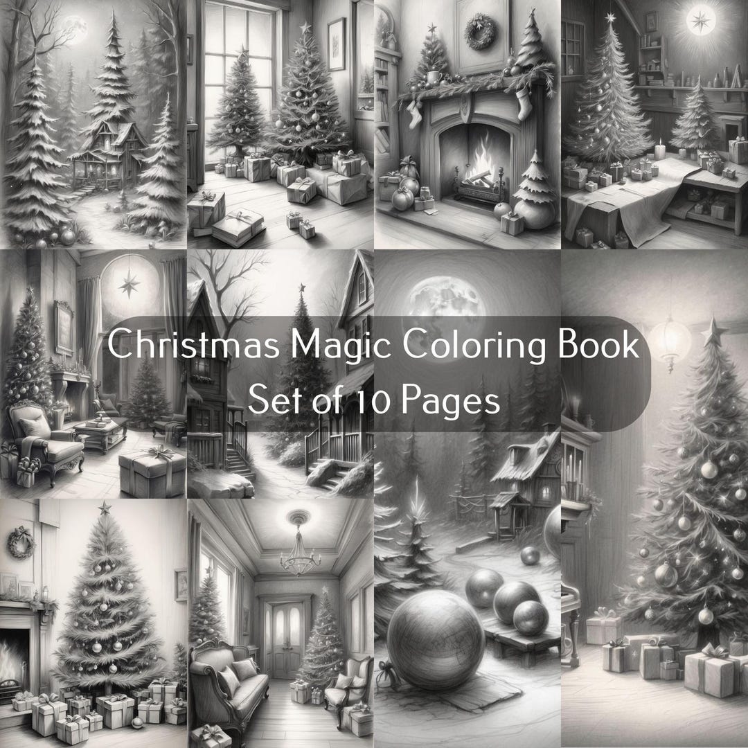 Christmas Magic Greyscale Coloring Pages Digital Download Set of 10 - Etsy