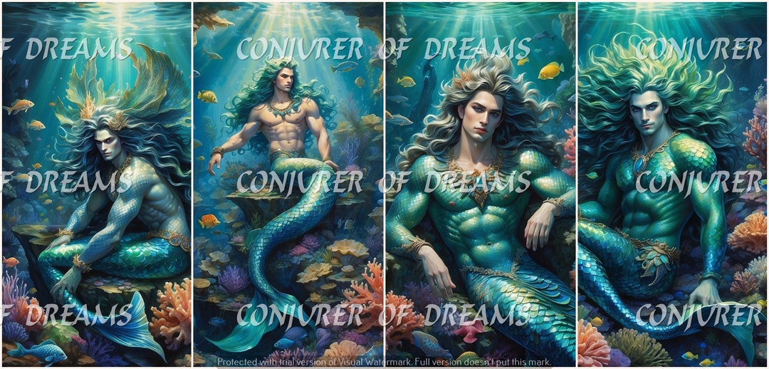 Merman Pose AI Art Digital Download Set of 4 - Etsy