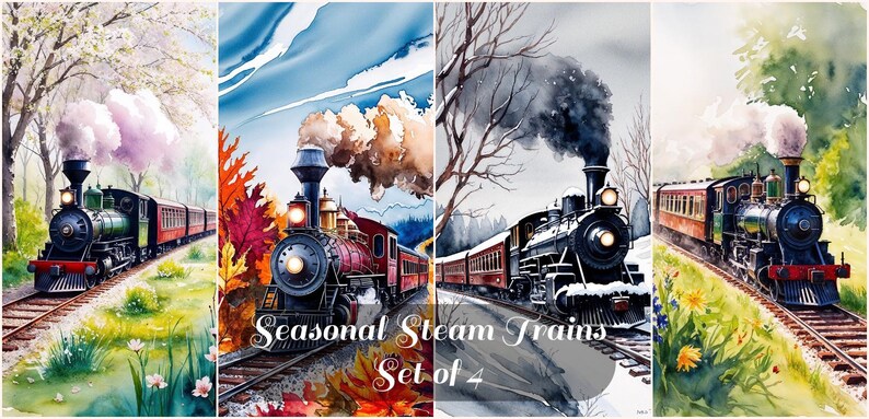 Steam Train in the Seasons Digital Download Set of 4 - Etsy