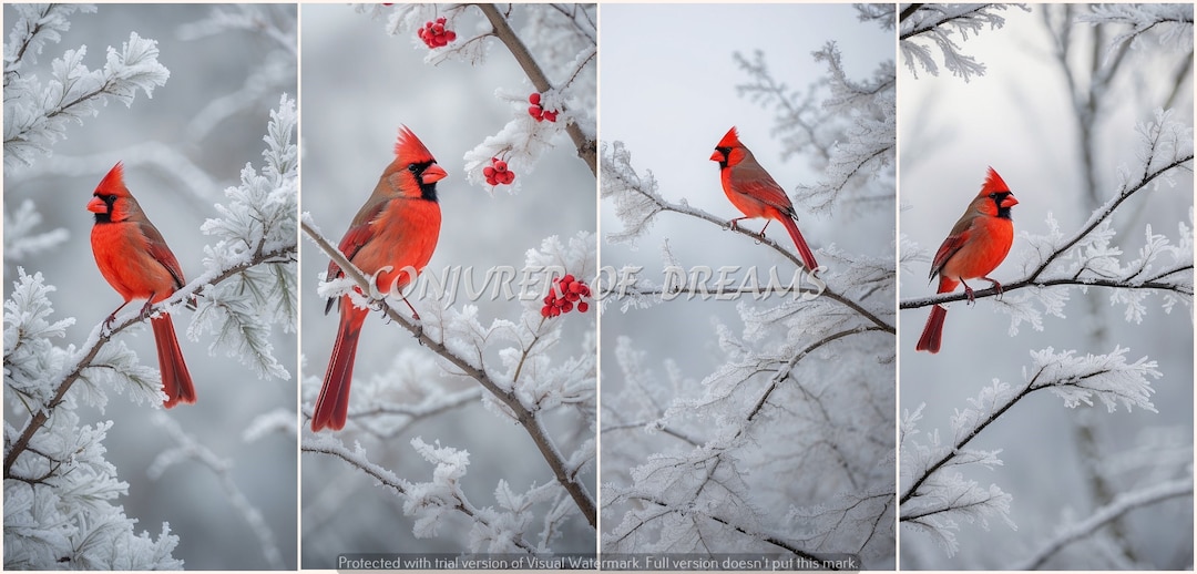 Winter Cardinal Art Digital Download Set of 4 - Etsy