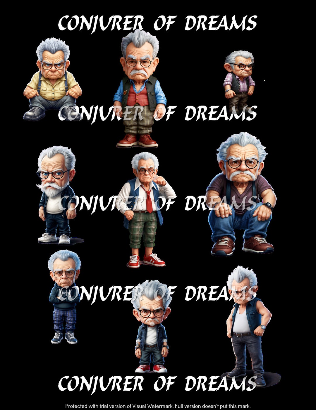 Grumpy Senior Men Minis Sheet Digital Art Download - Etsy