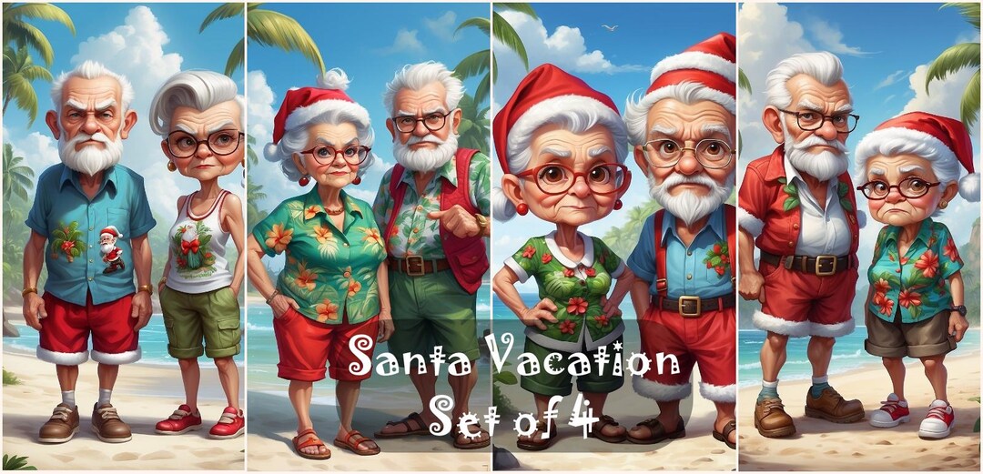 Grumpy Santa on Vacay Digital Download Set of 4 - Etsy