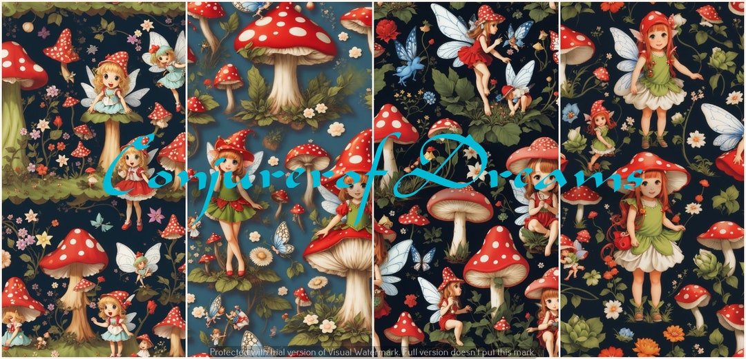 Fairies and Toadstools Seamless Backgrounds AI Art Digital Download Set ...