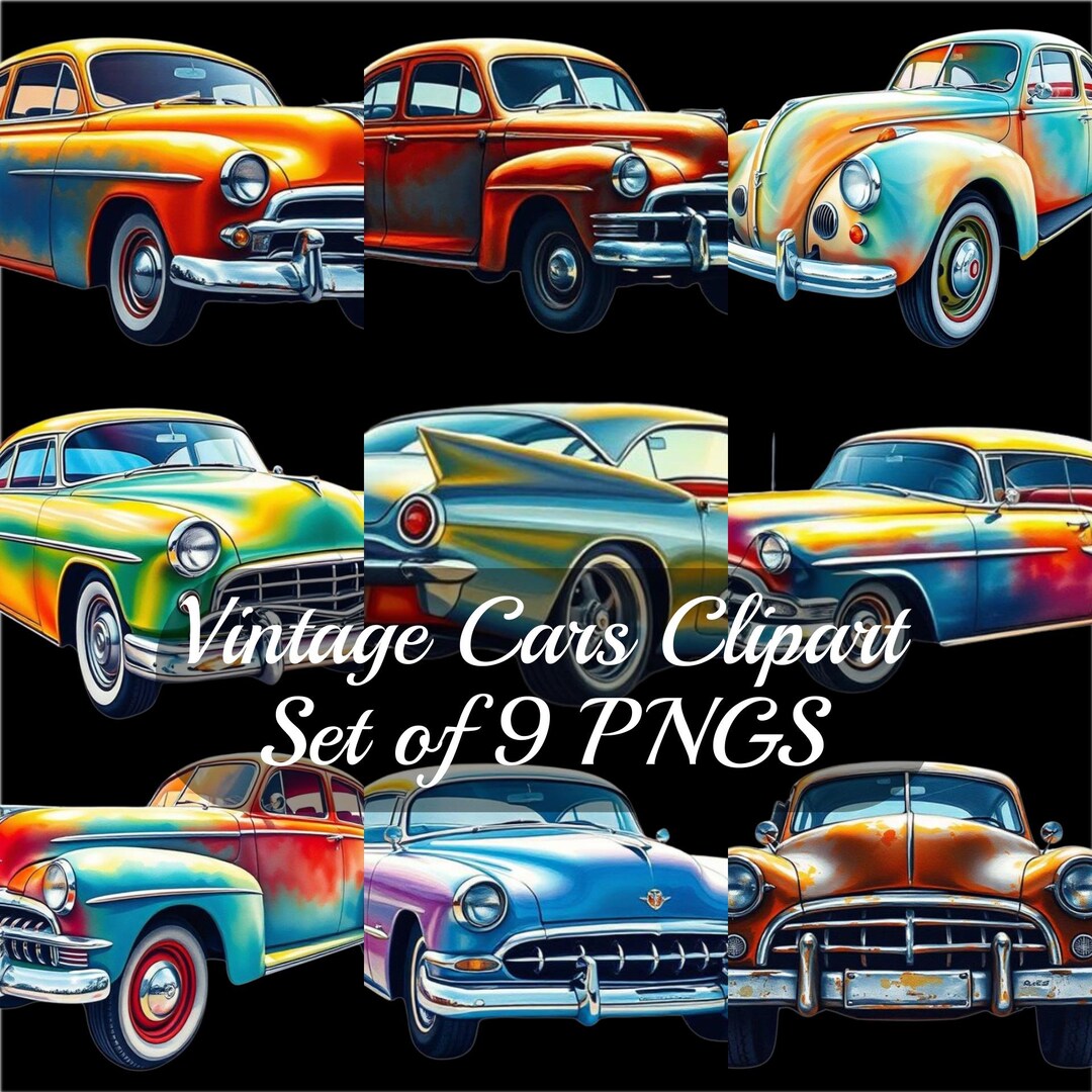 Vintage Cars Clipart Digital Download Set of 9 PNGS - Etsy