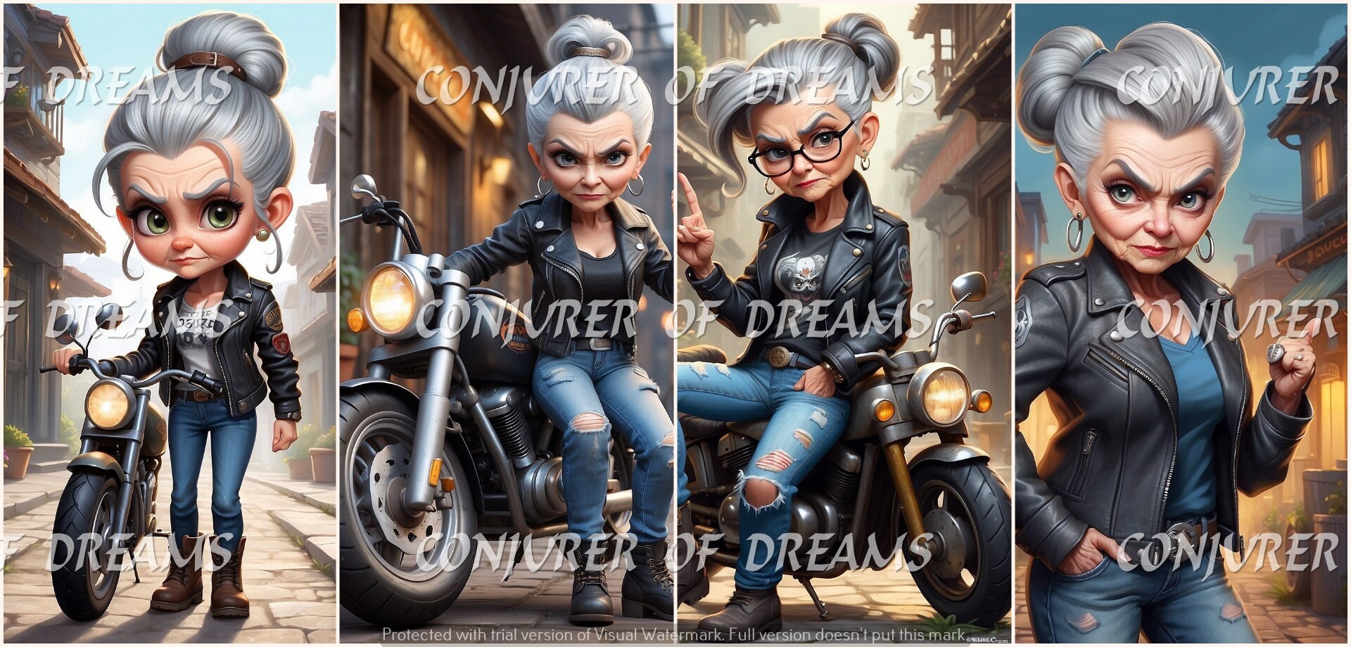 Grumpy Biker Granny AI Art Digital Download Set of 4 - Etsy