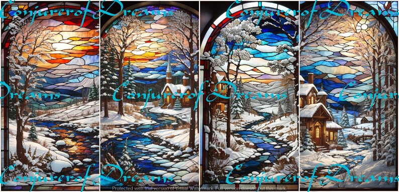 Winter Stained Glass Windows Digital Download Set of 4 - Etsy