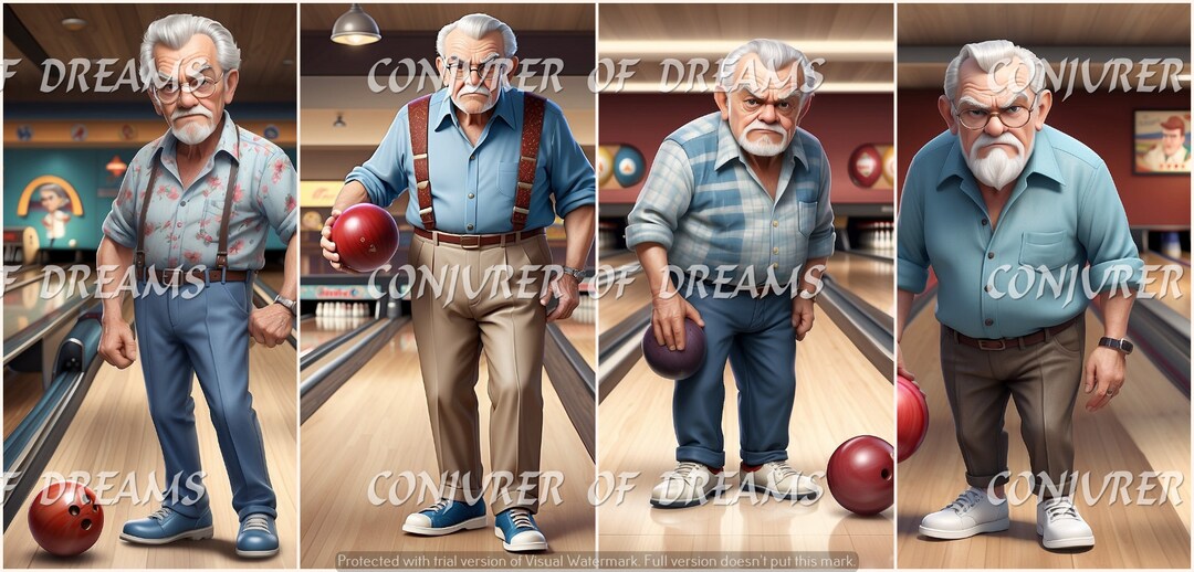Grumpy Senior Man Bowler AI Art Digital Download Set of 4 - Etsy
