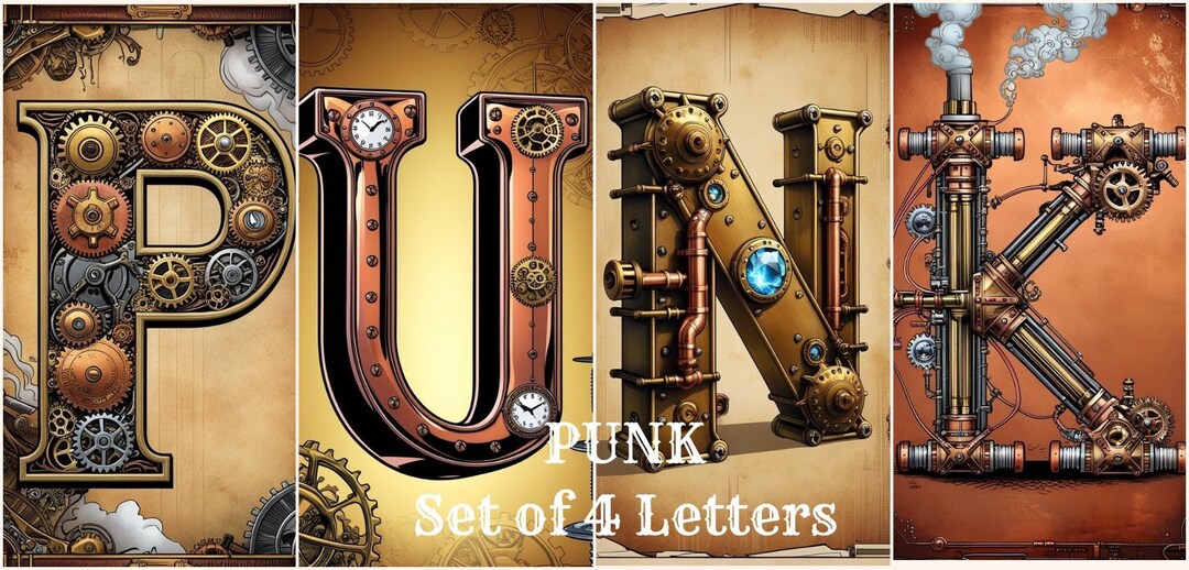 Punk Steampunk Letters Digital Download Set of 4 - Etsy