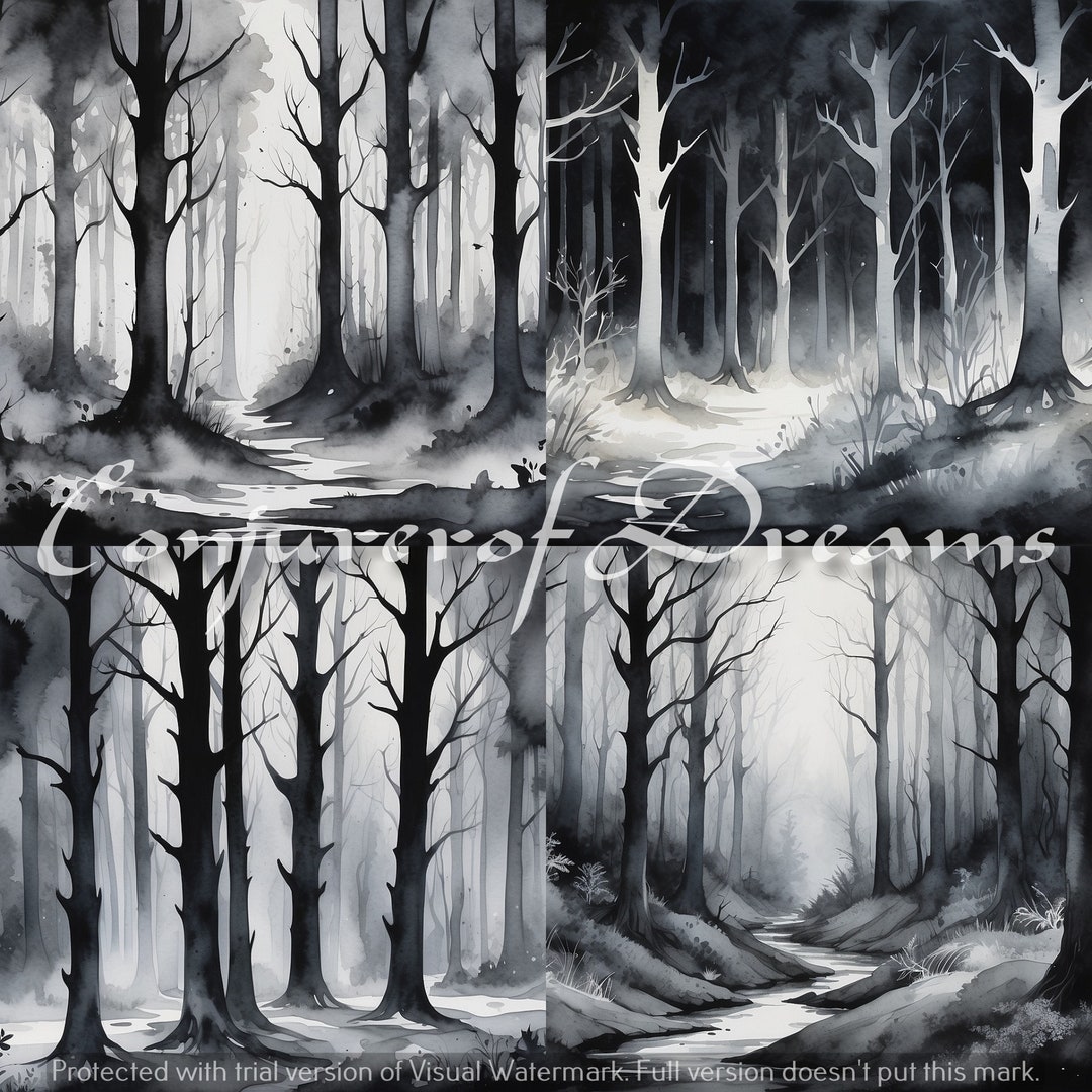 Spooky Trees AI Art Digital Download Set of 4 - Etsy