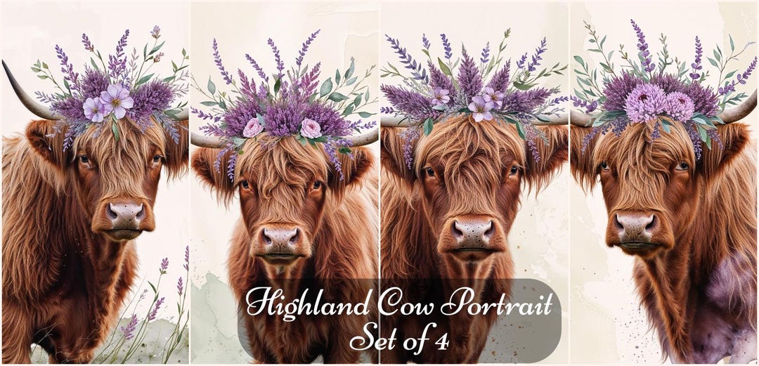 Heather the Highland Cow Digital Download Set of 4 - Etsy