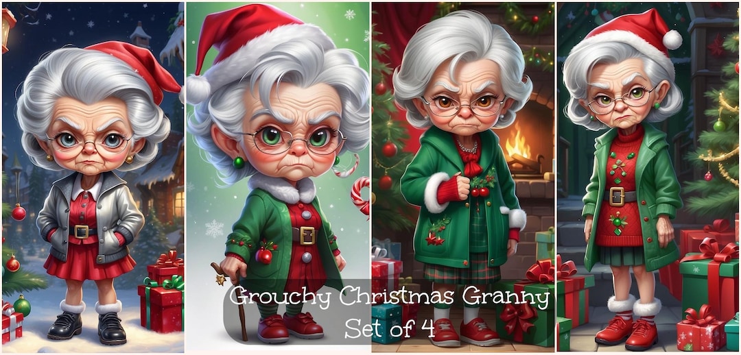 Grouchy Christmas Granny Digital Download Set of 4 - Etsy