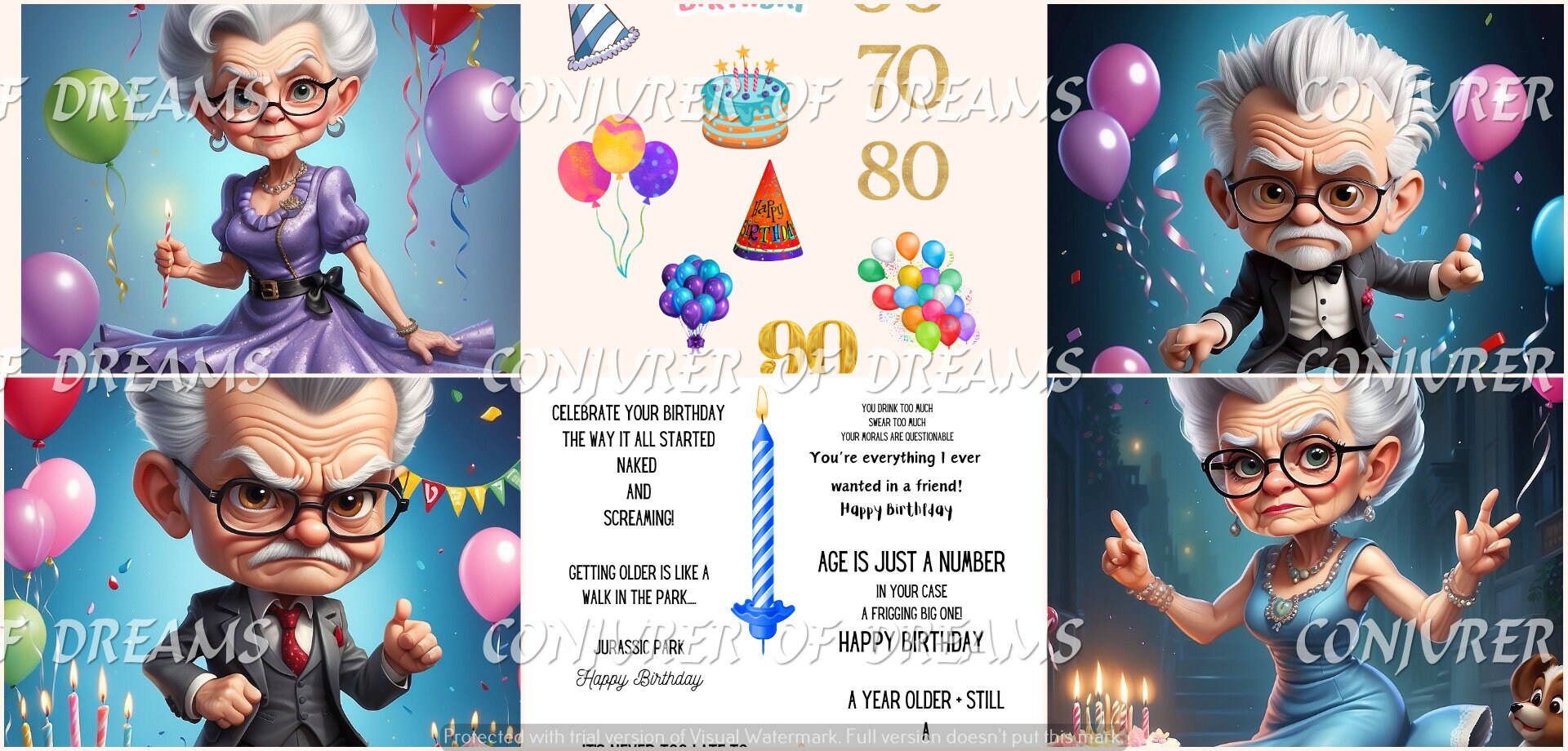 Grumpy Seniors Birthday Card Set AI Art Digital Download Set of 4 - Etsy