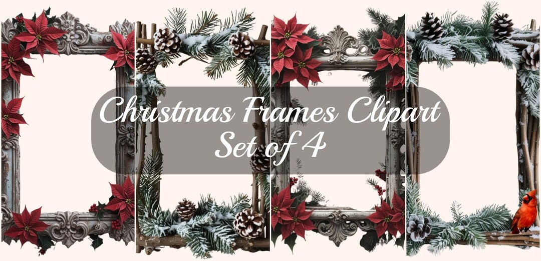 Christmas Frames Clipart Digital Download Set of 4 PNGS - Etsy