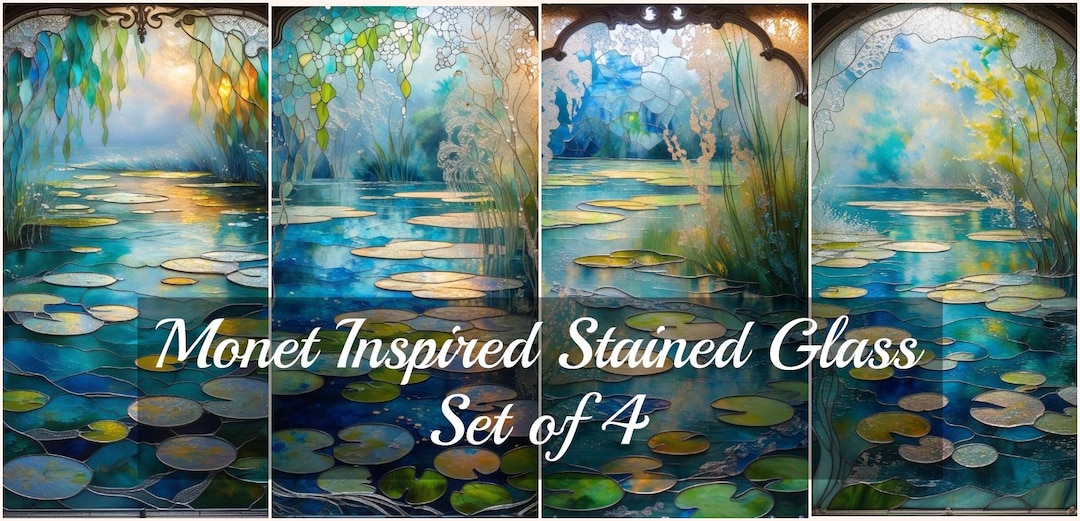 Monet Inspired Stained Glass Windows AI Art Digital Download Set of 4 ...