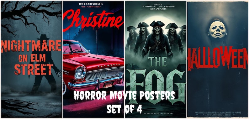 Horror Movie Posters Art Digital Download Set of 4 - Etsy