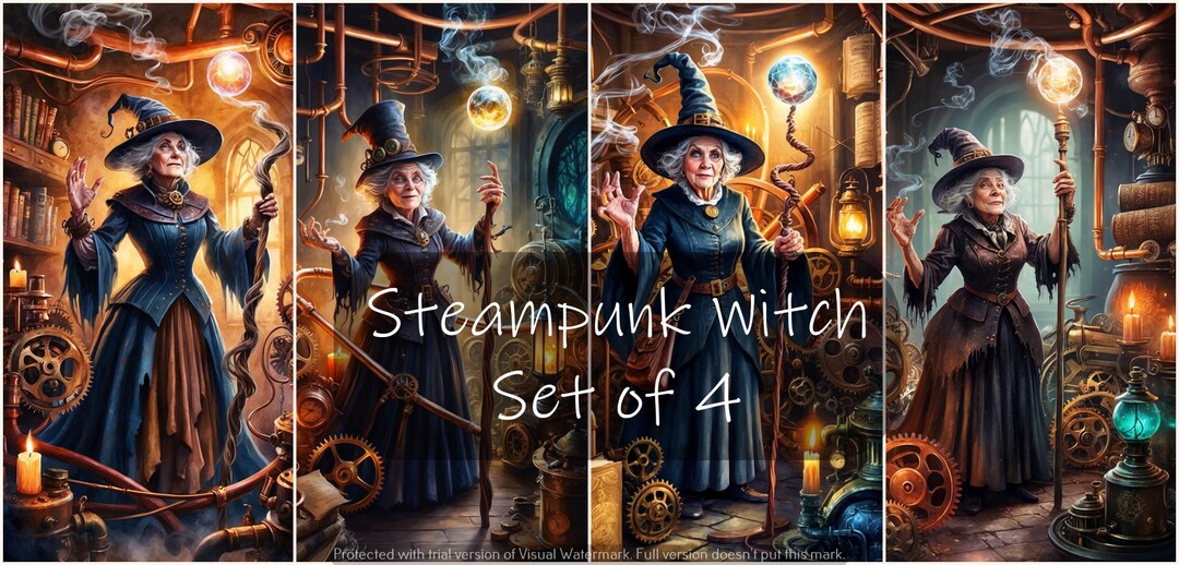 Steampunk Witch Art Digital Download Set of 4 - Etsy