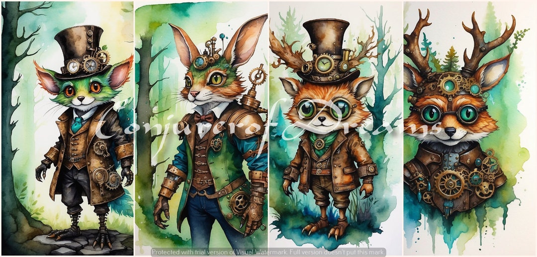 Steampunk Forest Creatures 2 AI Art Digital Download Set of 4 - Etsy