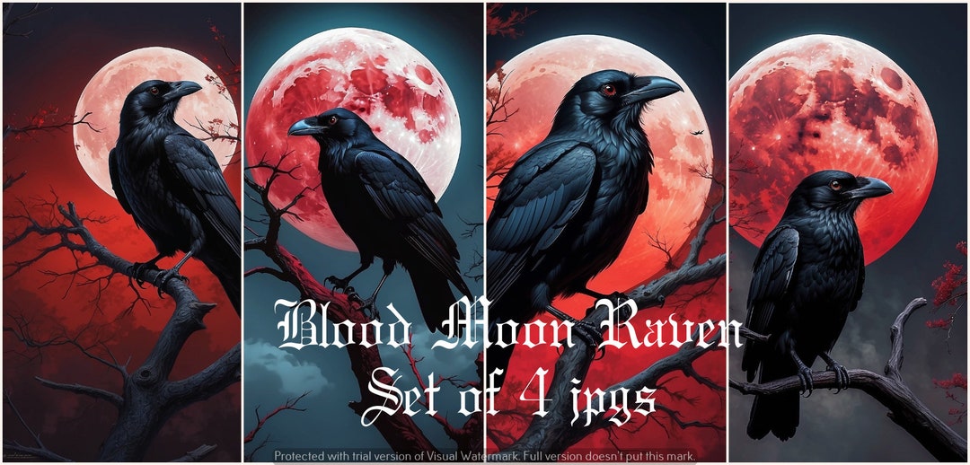 Blood Moon Raven Art Digital Download Set of 4 - Etsy