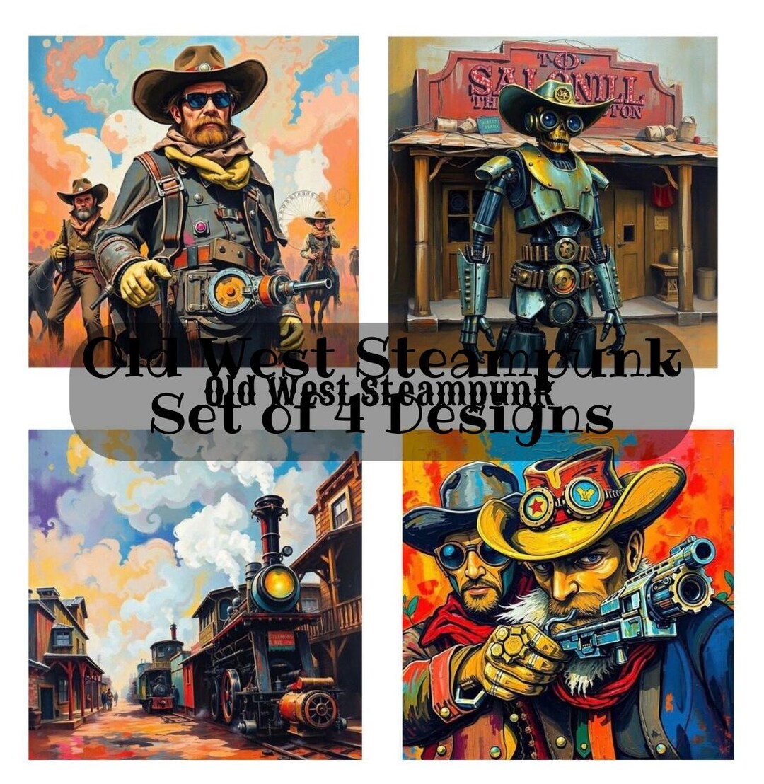 Old West Steampunk Art Digital Download Set of 4 Images on 1 Sheet - Etsy