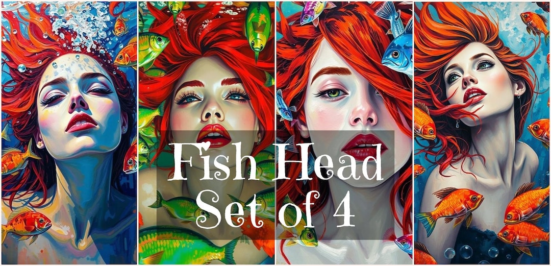 Fish Head Art Digital Download Set of 4 - Etsy