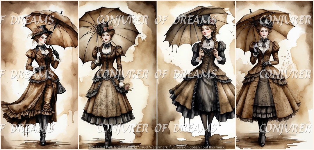 Steampunk Lady in Sepia Art Digital Download Set of 4 - Etsy