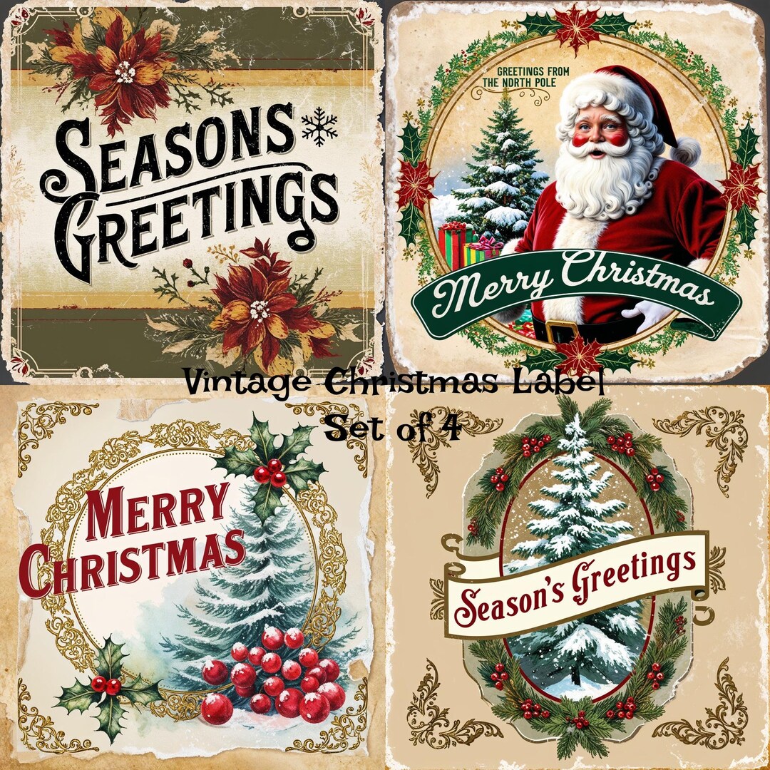 Vintage Christmas Labels Digital Download Set of 4 - Etsy