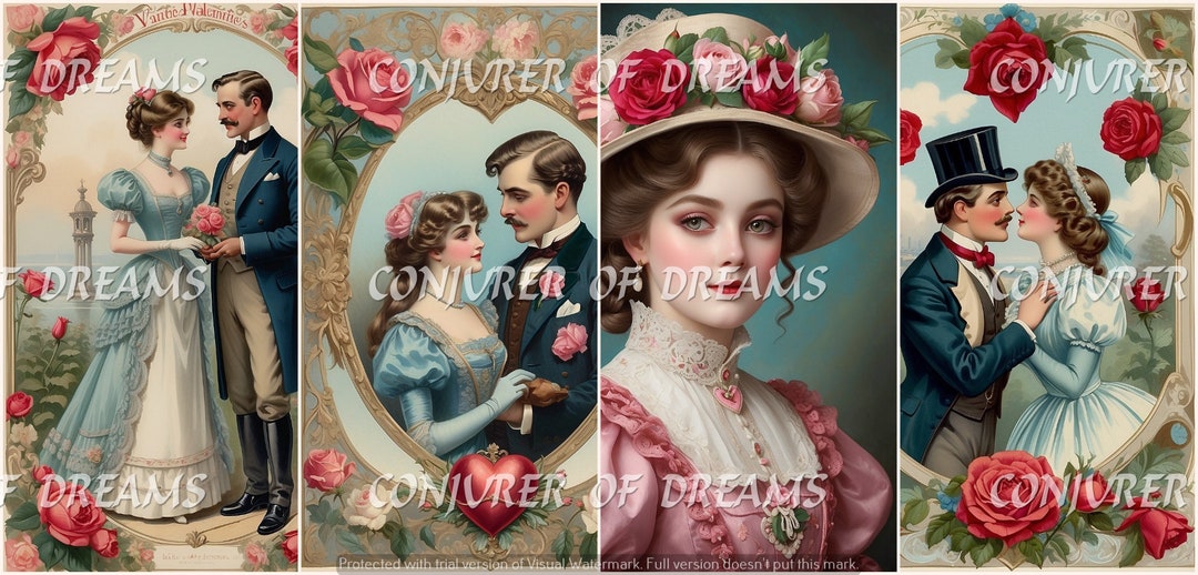 Victorian Valentines AI Art Digital Download Set of 4 - Etsy