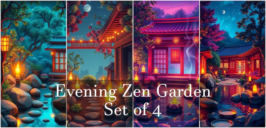 Evening Zen Garden Digital Download Digital Art Set of 4 - Etsy