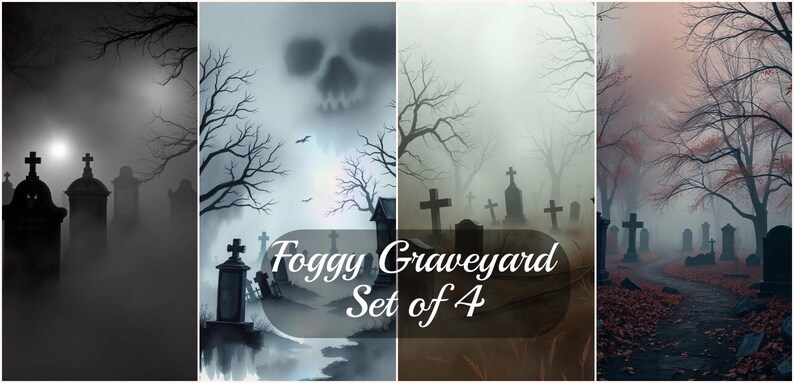 Foggy Graveyard Digital Download Digital Art Set of 4 - Etsy