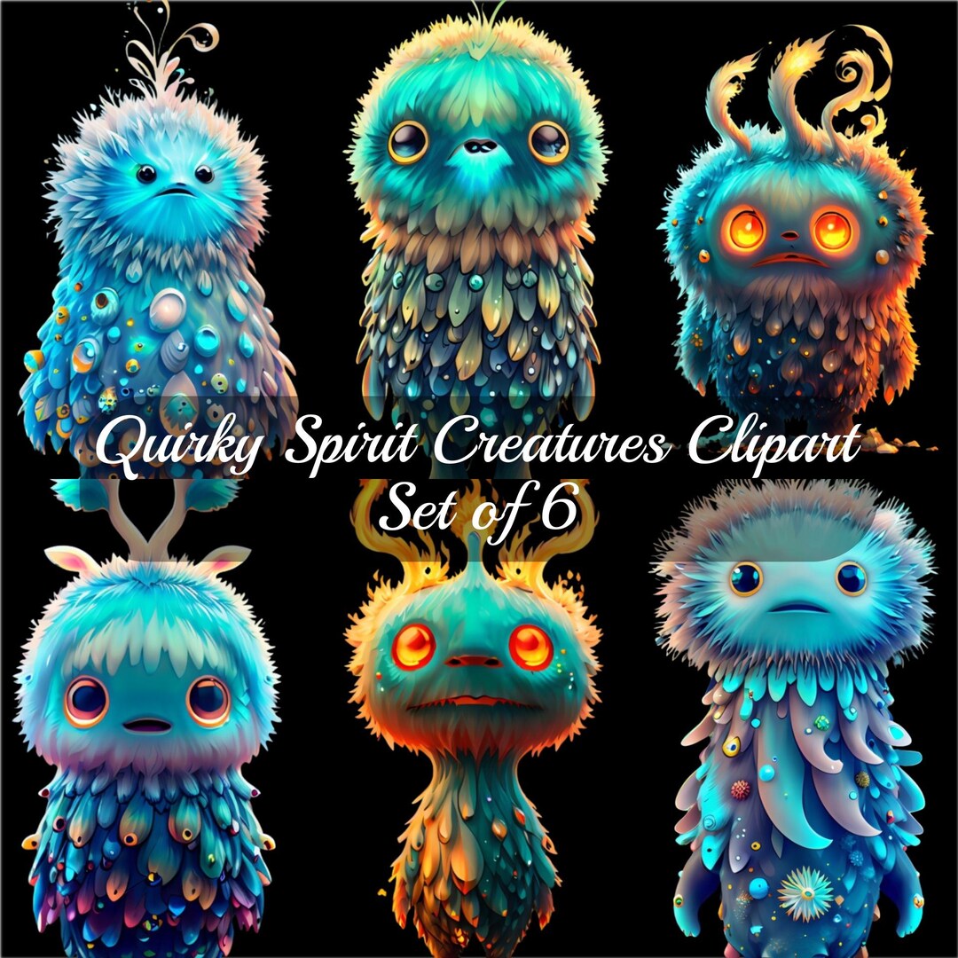 Quirky Spirit Creatures Clipart Digital Download Set of 6 PNGS - Etsy