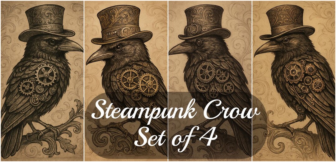 Steampunk Crow Digital Download Set of 4 Images - Etsy