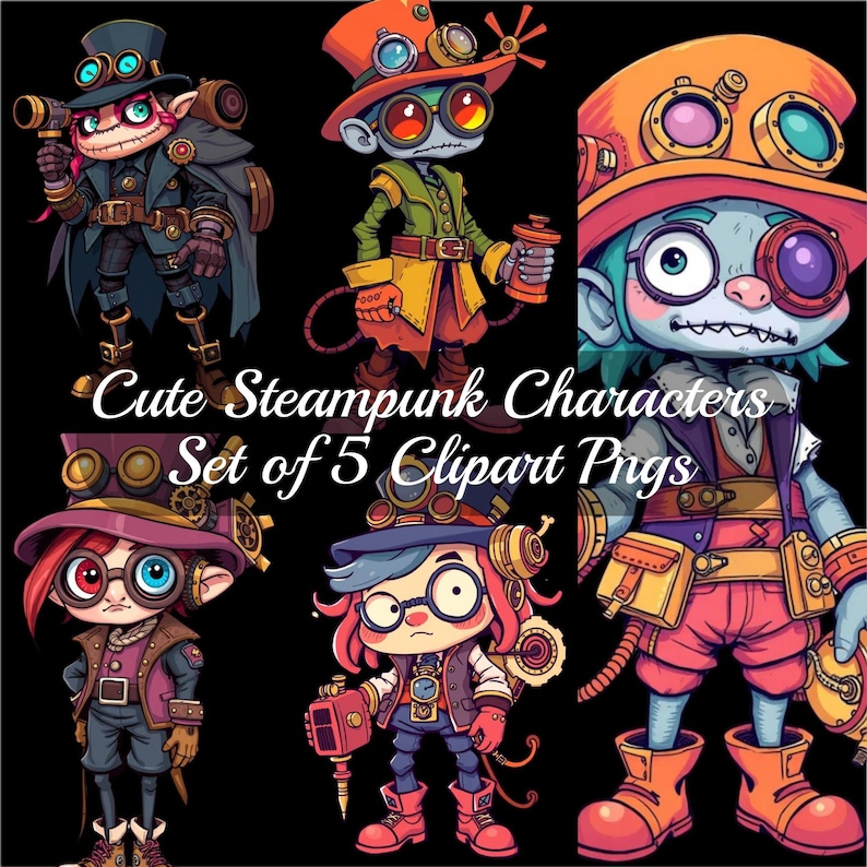 Steampunk Cuties Clipart Digital Download Set of 5 PNGS - Etsy