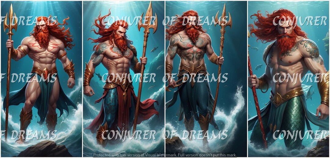Poseidon AI Art Digital Download Set of 4 - Etsy