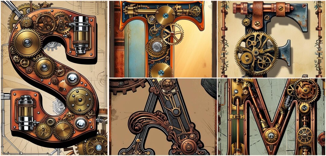 Steam Steampunk Letters Digital Download Set of 5 - Etsy