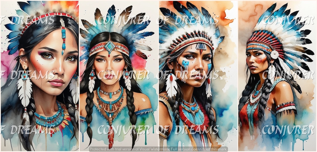 Native American Woman AI Art Digital Download Set of 4 - Etsy