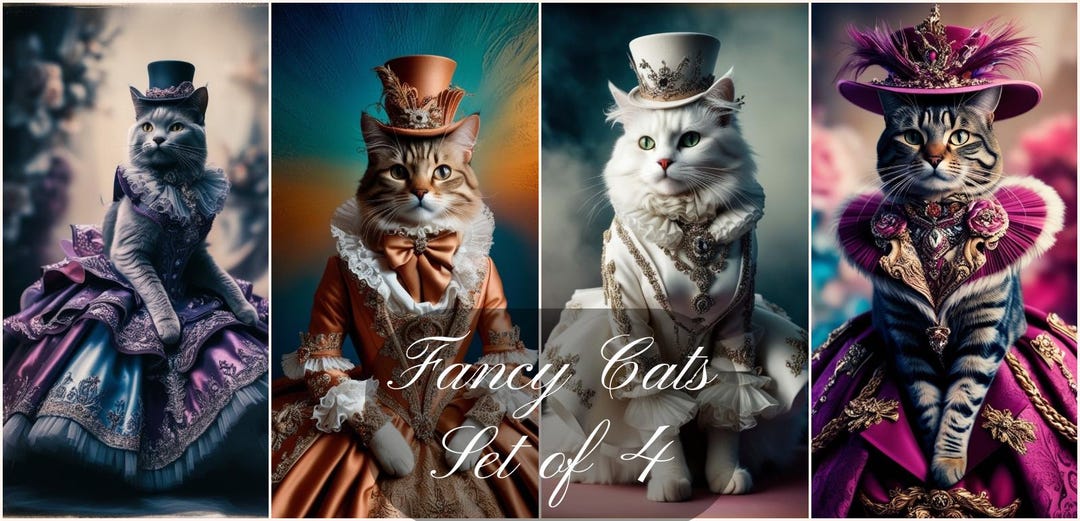 Fancy Cats Digital Download Set of 4 - Etsy