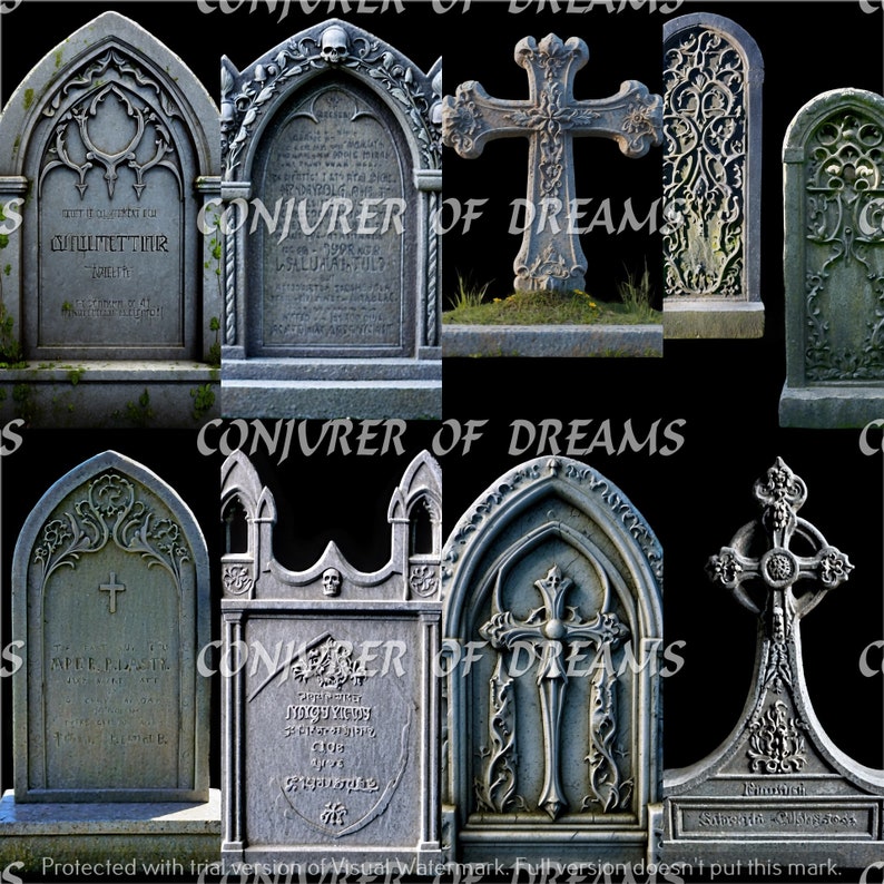 Gothic Tombstones Clipart AI Art Digital Download Set of 8 - Etsy