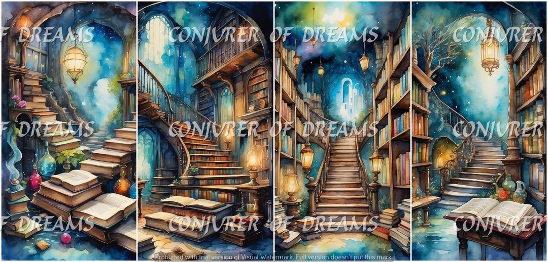Magical Library AI Art Digital Download Set of 4 - Etsy