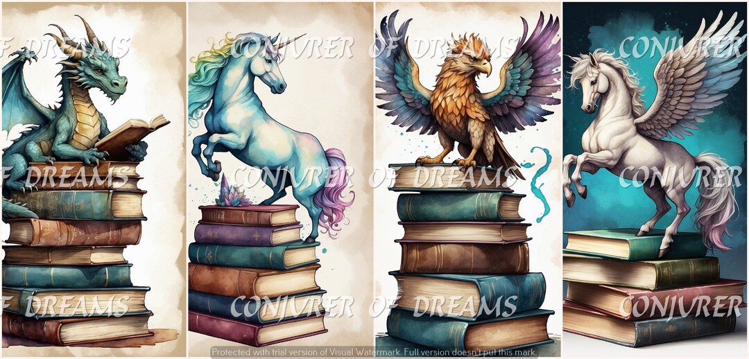 Fantasy Book Stack AI Art Digital Download Set of 4 - Etsy