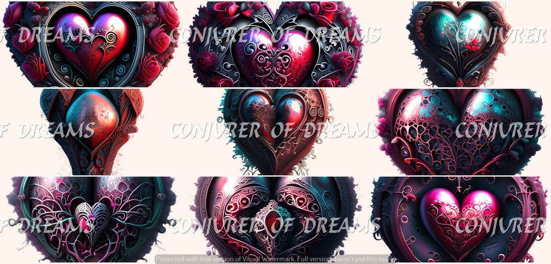 Gothic Hearts Clipart Set of 9 AI Art Digital Download - Etsy