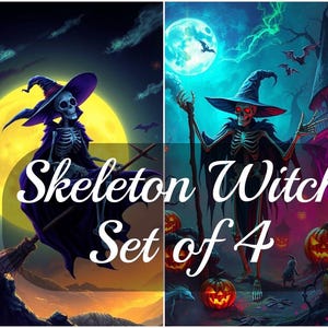 Skeleton Witch Digital Download Digital Art Set of 4 - Etsy