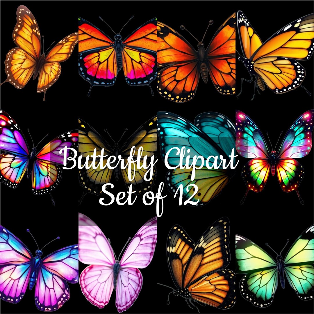 Butterfly Clipart Art Digital Download Set of 12 - Etsy