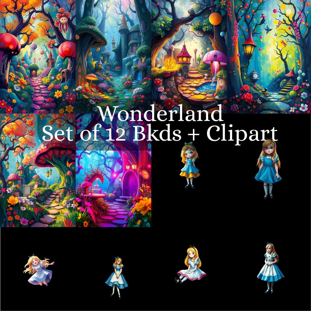 Alice in Wonderland Digital Download Set of 6 Background Images and 6 ...