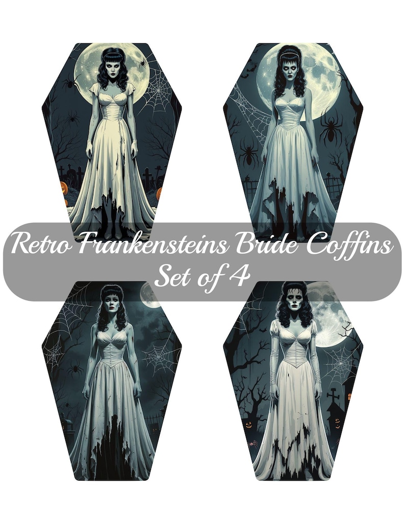 Retro Bride of Frankenstein Coffin Tags Digital Download Set of 4 ...
