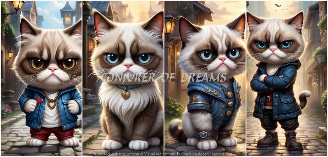 Grumpy Cat AI Art Digital Download Set of 4 - Etsy