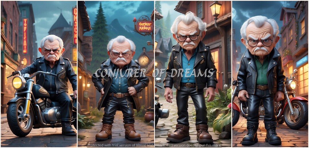 Grumpy Grandpa W Motorcycle AI Art Digital Download Set of 4 - Etsy