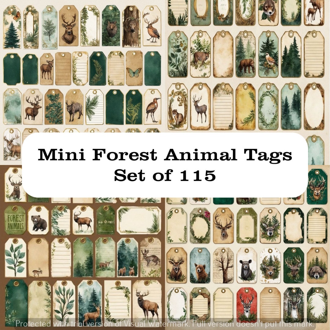 Mini Forest Animal Tags Set of 115 Images AI Art Digital Download - Etsy