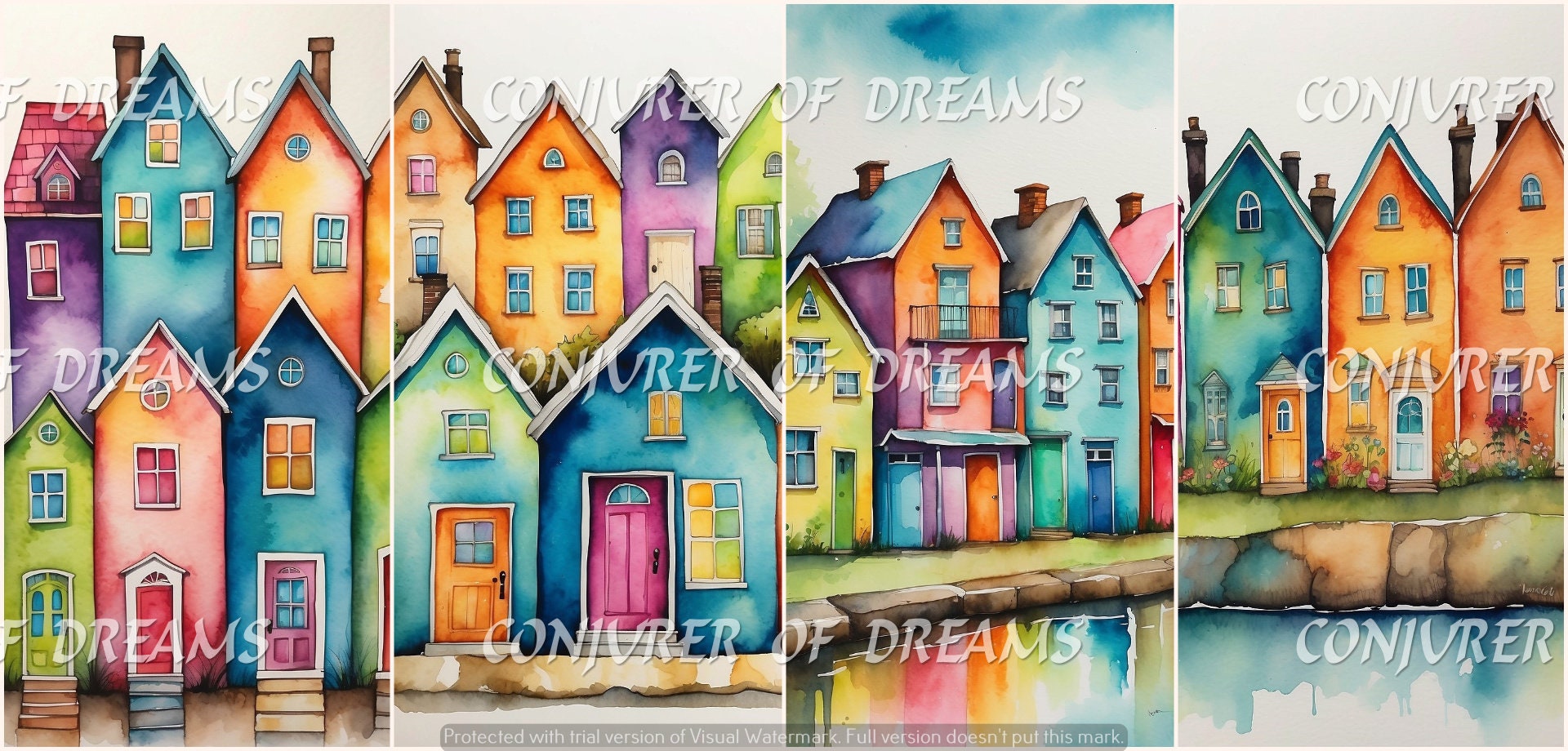 Colorful Houses AI Art Digital Download Set of 4 - Etsy